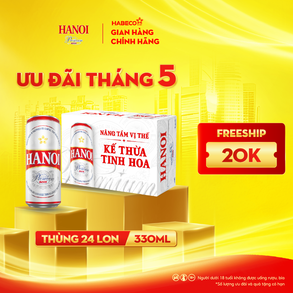Bia Hanoi Premium - Thùng 24 lon 330ml - Habeco