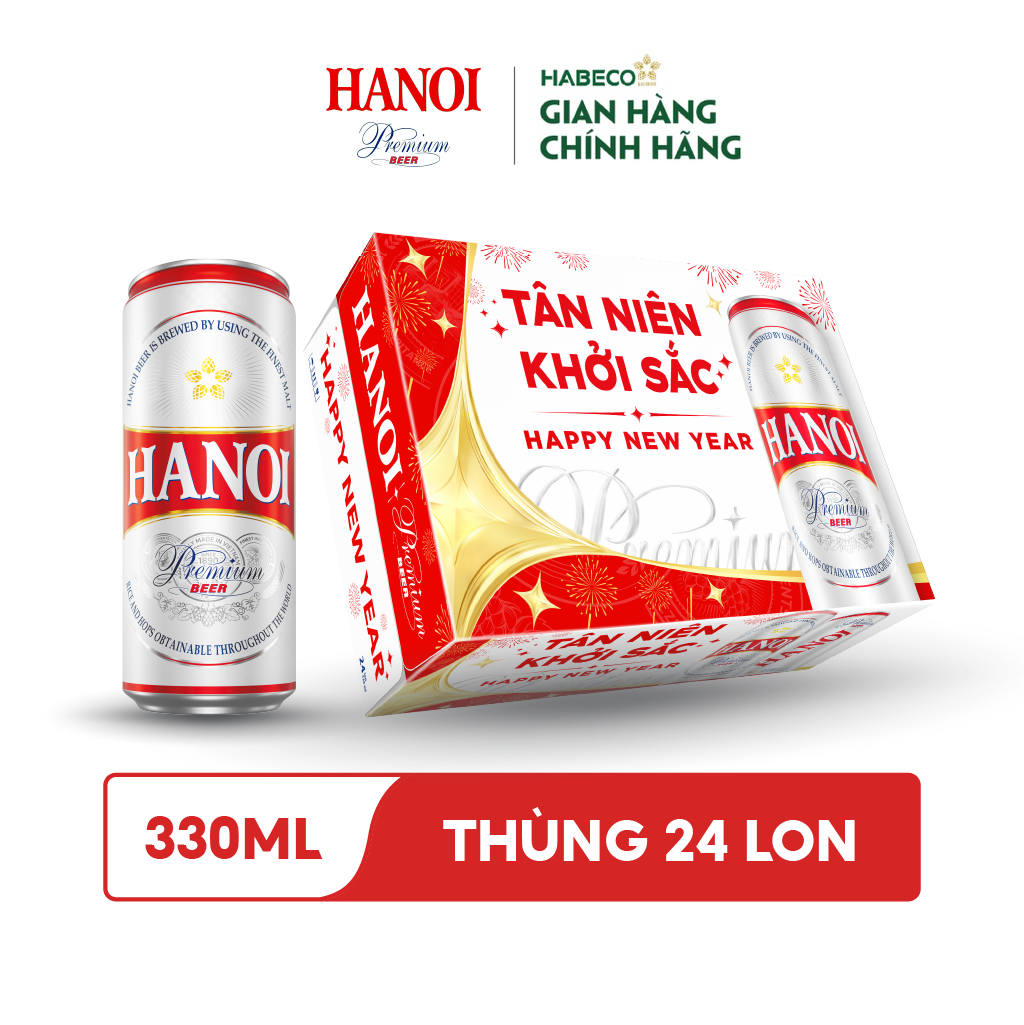 Bia Hanoi Premium - Thùng 24 lon 330ml - Phiên bản Tết - Habeco