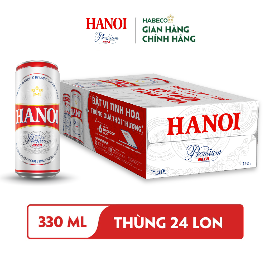 Bia Hanoi Premium - Thùng 24 lon 330ml - Khuyến mại hè 2024 - Habeco