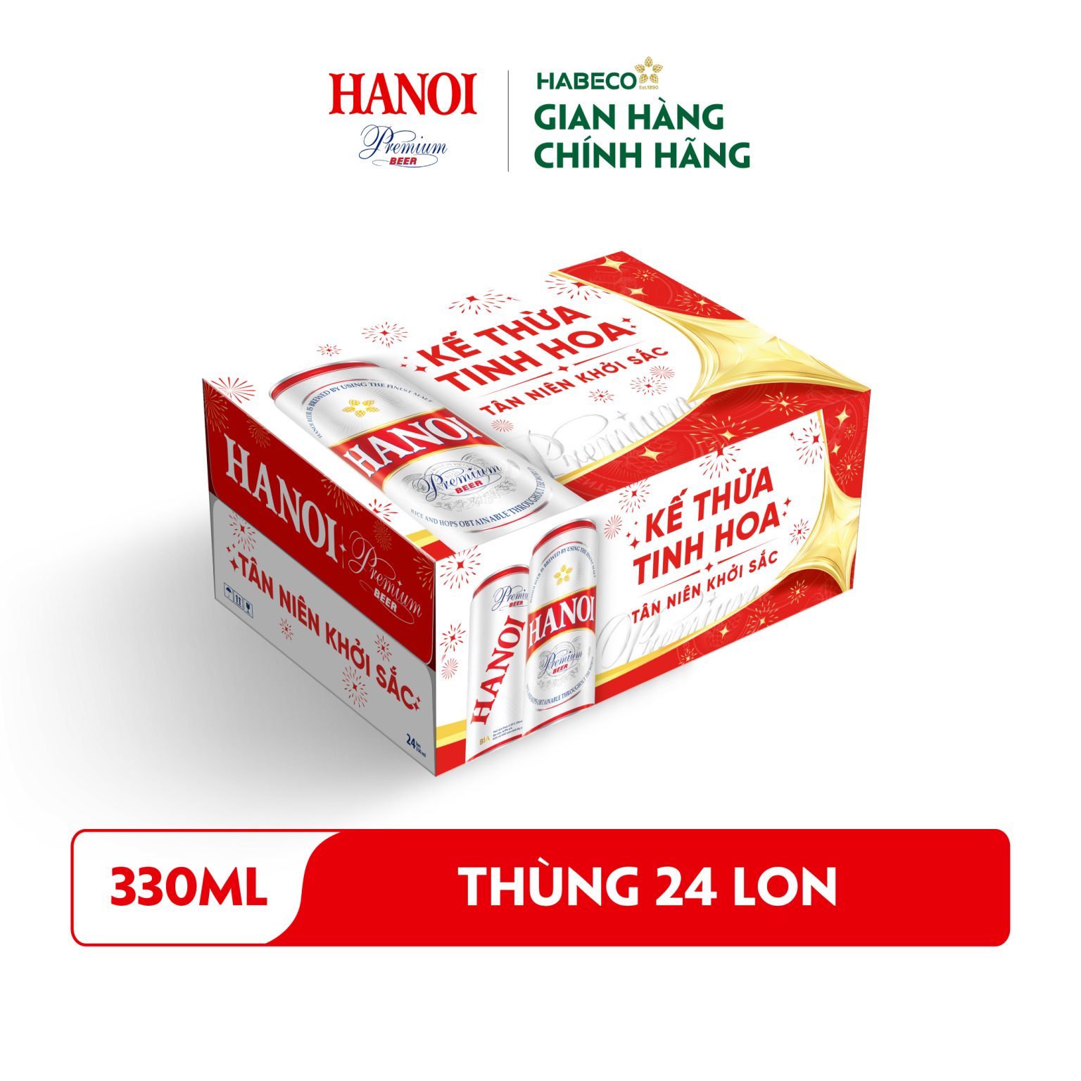Bia Hanoi Premium - Thùng 24 lon 330ml - Phiên bản Tết 2026 - Habeco
