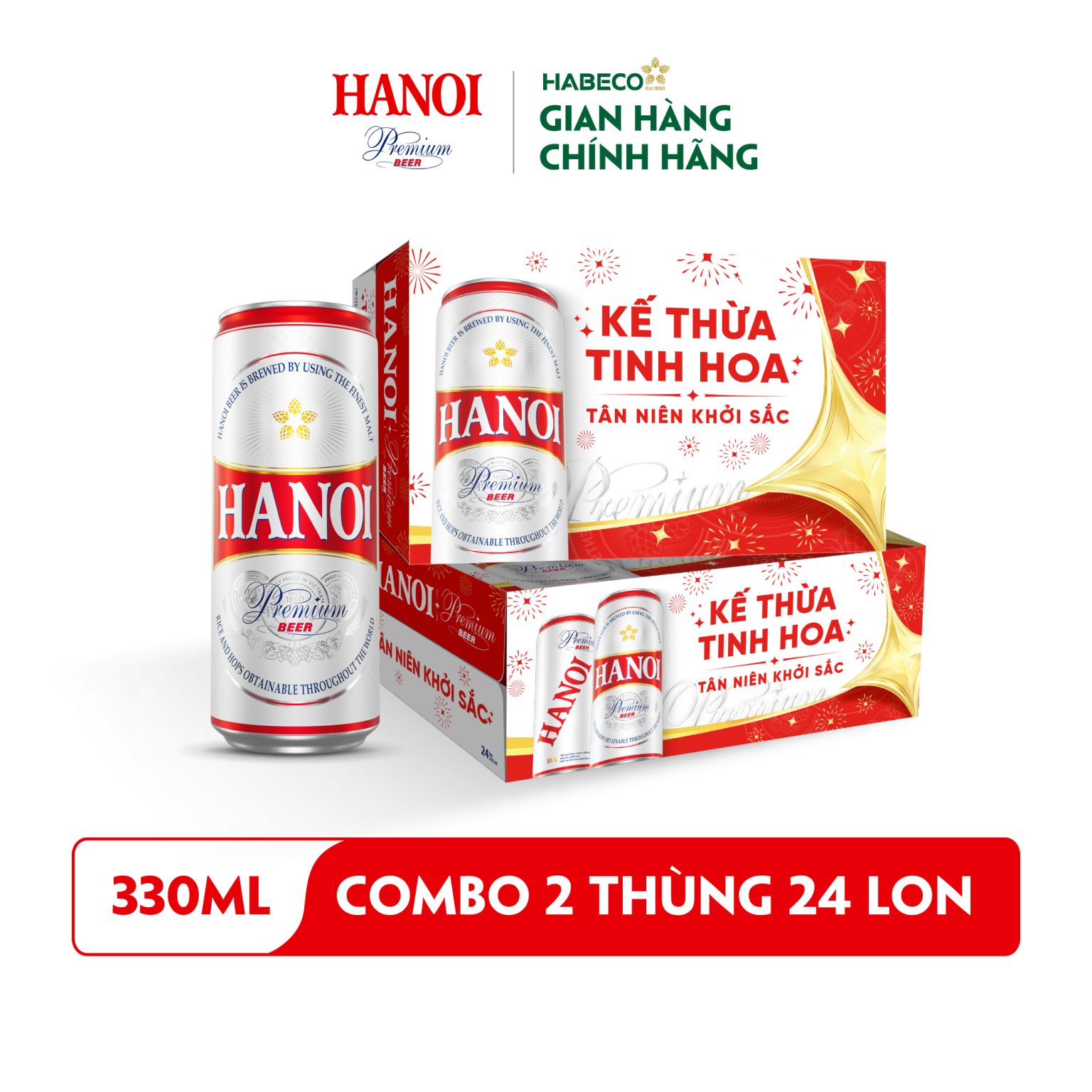 Combo 2 thùng Bia Hanoi Premium - Thùng 24 lon 330ml - Phiên bản Tết ...