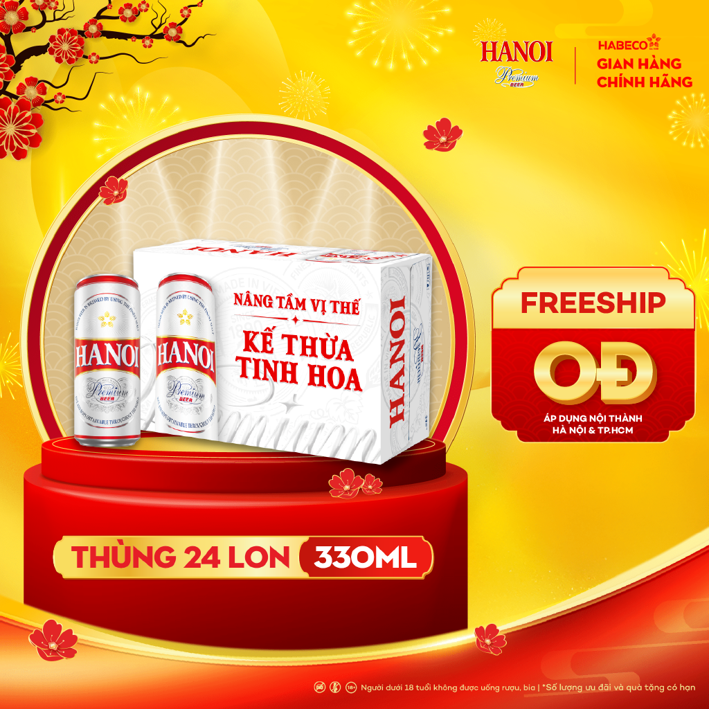 Bia Hanoi Premium - Thùng 24 lon 330ml - Habeco