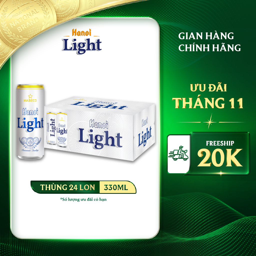 Bia Hanoi Light – Thùng 24 lon 330ml - Habeco