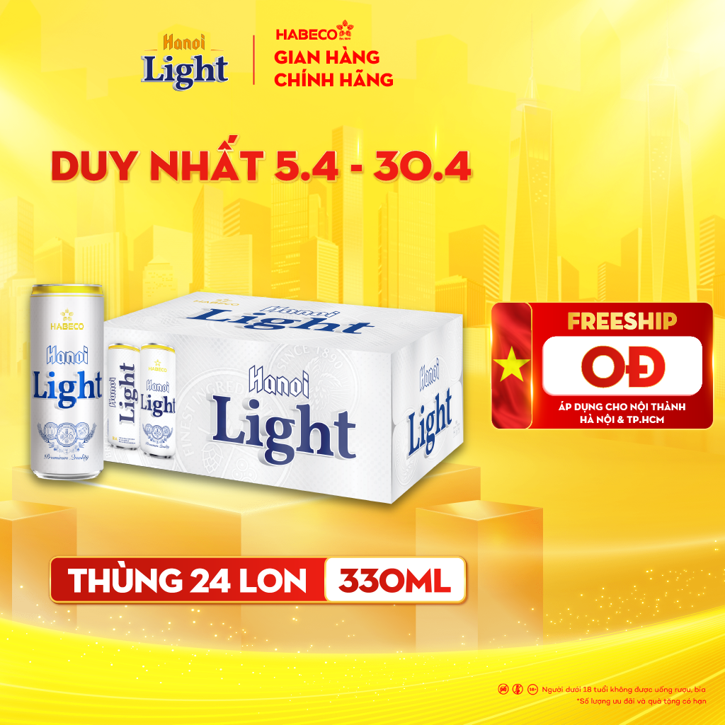 Bia Hanoi Light – Thùng 24 lon 330ml - Habeco