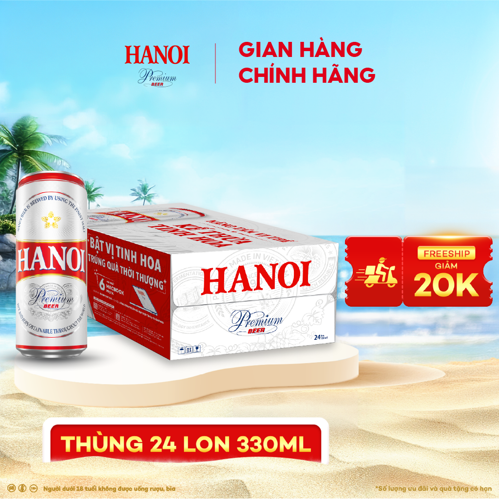 Bia Hanoi Premium - Thùng 24 lon 330ml - Khuyến mại hè 2024 - Habeco
