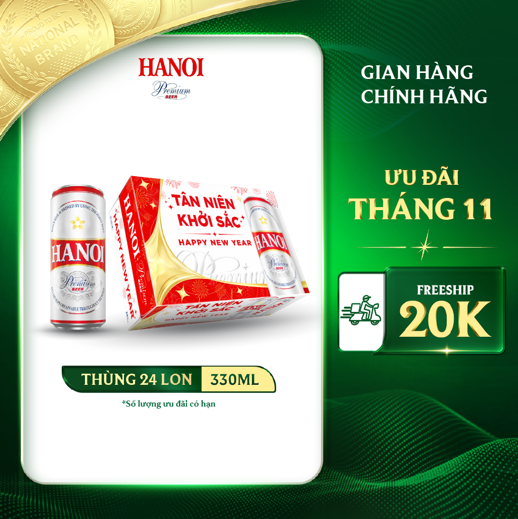 Bia Hanoi Premium - Thùng 24 lon 330ml - Phiên bản Tết - Habeco