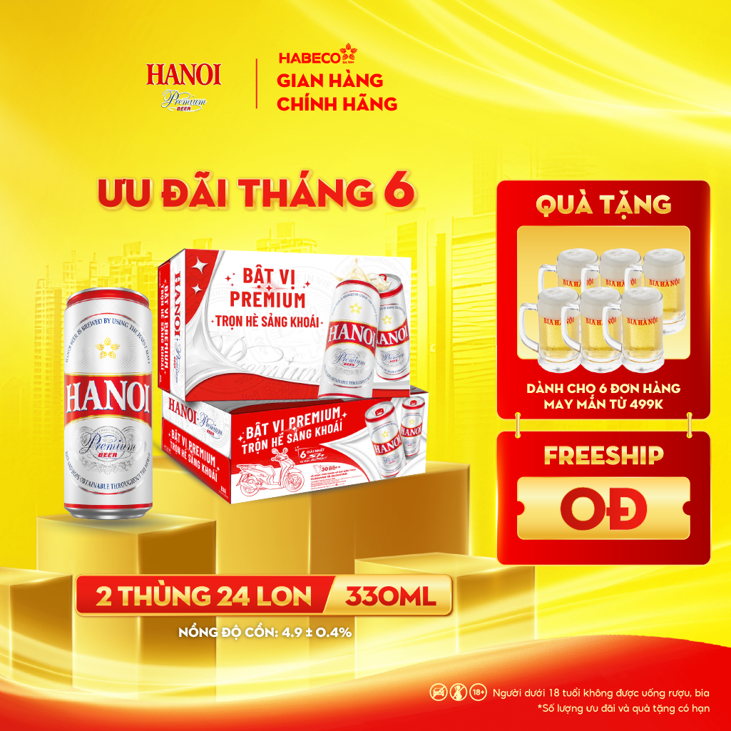 Combo 2 thùng Bia Hanoi Premium - Thùng 24 lon 330ml - Phiên bản hè ...