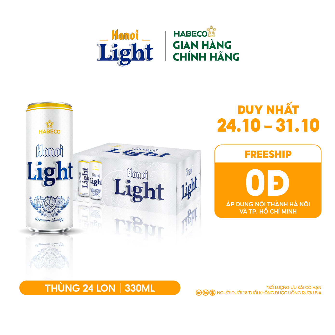 Bia Hanoi Light – Thùng 24 lon 330ml - Habeco
