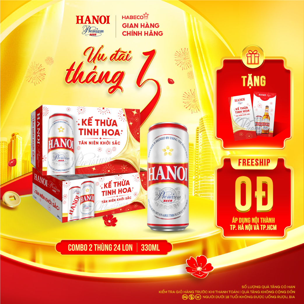 Combo 2 thùng Bia Hanoi Premium - Thùng 24 lon 330ml - Phiên bản Tết ...